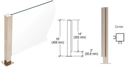 CRL 16" High 1-1/2" Square PP41 Plaza Series Counter/Partition Post Wi
