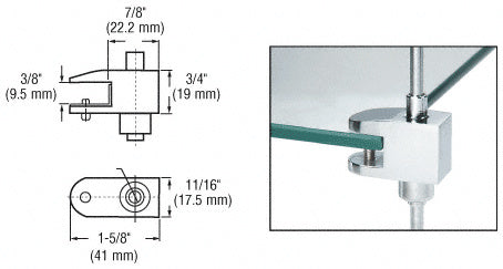 CRL Chrome Plated One-Way Glass Support for Rod Display System